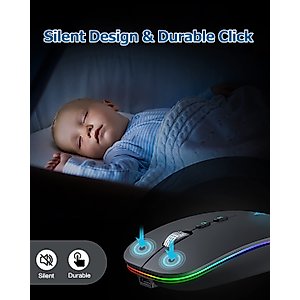 Uineer Bluetooth Mouse, LED Rechargeable Wireless Mouse(BT 5.1+2.4G), Silent Computer Mice for Laptop Desktop, MacBook, Windows, Mac OS,Black