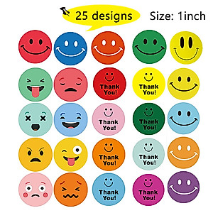 Agwut 2000 Pieces Happy Smile Stickers for Kids,Smile Face Circle Dots Stick Labels,Thank You Sticker, Reward Stickers Supplies for Teachers and Mothers (4 Rolls)