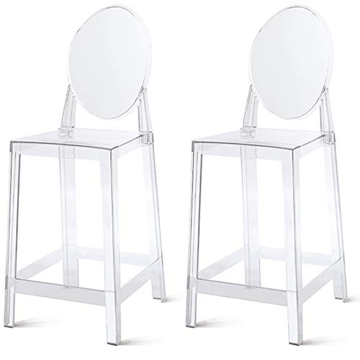 2xhome - Set of 2 25" Seat Height Barstool Modern Ghost Chair Ghost Stool Black Side Bar Stool Counter Stool Accent Stool No Arms (Clear)