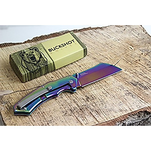 Wartech Buckshot Thumb Open Stainless Steel Handle with Inlay Classic Razor Pocket Knife (Black) … (Rainbow)