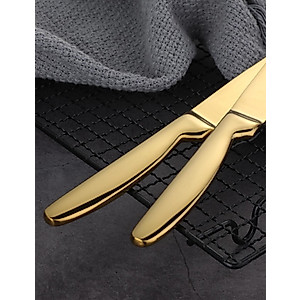 Steak Knife Set, 4-Piece Serrated Steak Cutlery Steak Knife, Gold Stainless Steel Steak Cutlery Knife for Home, Restaurant, Hotel, 22cm