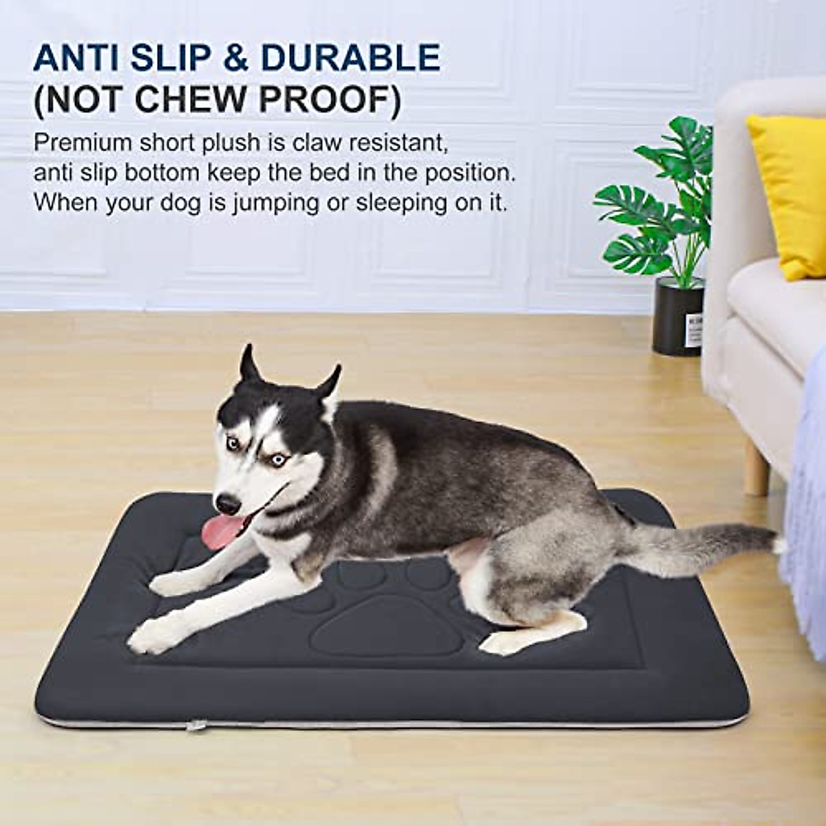Hero Dog Large Dog Bed Crate Pad Mat Cute Paw Pet Beds for Dogs, 42-Inch Washable Dog Sleeping Mattress with Anti Slip Bottom, Dark Grey L