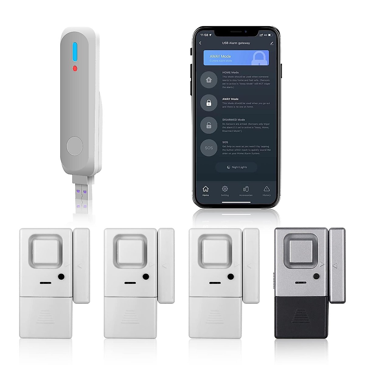Door Window Alarm with APP Alerts - 5 Pack - with delay Alarm Sensor, Instant Alarm sensors, Wireless WiFi Window and Door Alarms for Home Security, Kids Safety, and More, by tolviviov
