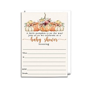 Paper Clever Party Our Little Pumpkin Invitations with Envelopes - 25 Pack - Pumpkin Baby Shower - 5x7 Blank Cards for Personalization