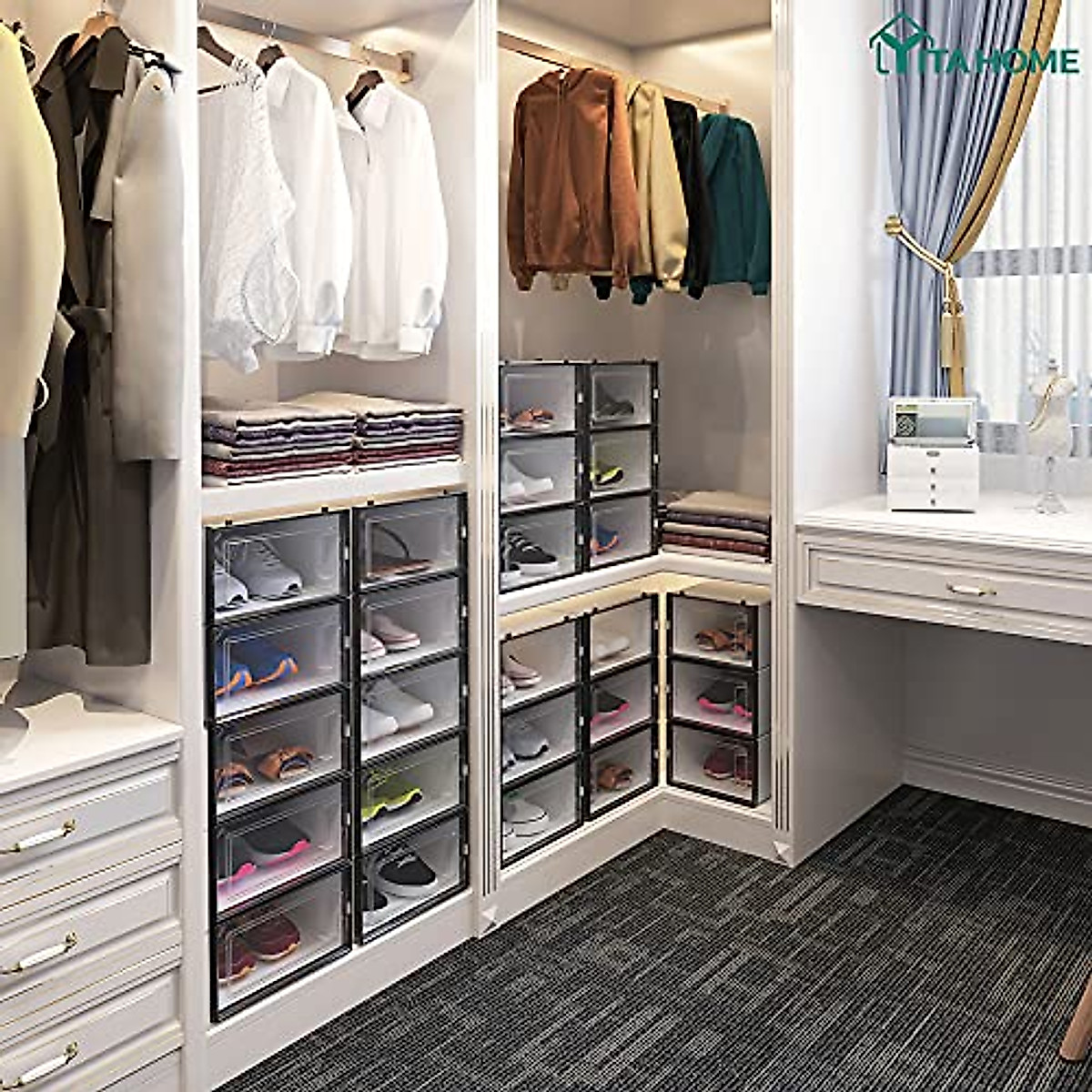 YITAHOME XL Shoe Storage Box, Set of 18 Shoe Storage Organizers Stackable Shoe Storage Box Rack Containers Drawers - X-Large Size