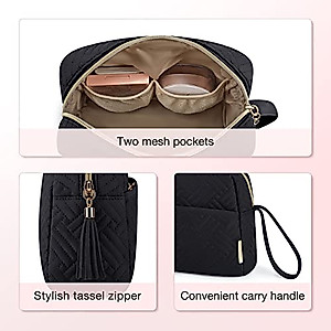 BAGSMART Cosmetic Pouch, Elegant Roomy Makeup Bag,Travel Zipper Pouch,Water-resistant Toiletry Bag,Makeup Accessories Organizer,Black