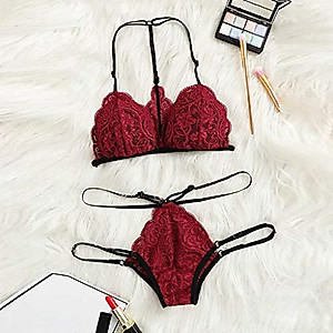 Red Lingerie for Women, Blue Bodysuit Women Xs Lingerie Petite Sexy Lengerie Costume Floral Lace Lingerie Brag-String Thong Set Babydoll Sleepwear Underwear Bralette and (XL, Red)