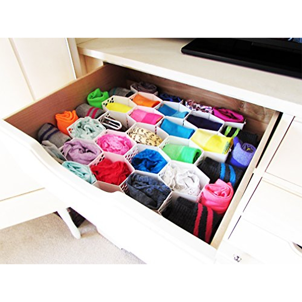 Evelots 4 Pack Dresser Drawer Organizer-Divider-Sock-Belt-Scarf-Underwear-112 Slots Total