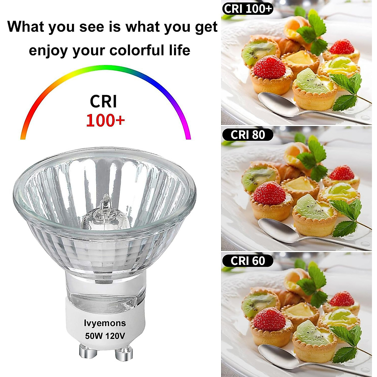 Ivyemons GU10+C 120V 50W Bulb - High Output 500LM GU10 Dimmable Bulb, MR16 GU10 Base Bulbs Warm White GU10 Halogen 50W Bulbs, Long Lasting 50 Watt GU10 Bulbs for Candle Warmer, Track Lighting
