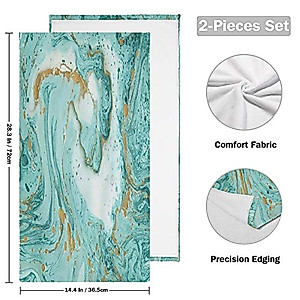 KEEPREAL Turquoise Marble Texture Print Soft Hand Towels for Bath Decorative Guest Towels Fingertip Towels for Bathroom Spa Gym (14.4 x 28.3 inch, 2-Piece)