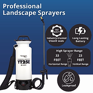 Sprayers Plus YT25E Battery Sprayer - 12V Lithium-ion with Viton Seals & O-Ring, Brass Wand & Nozzle & Shoulder Strap, 2 Gallon