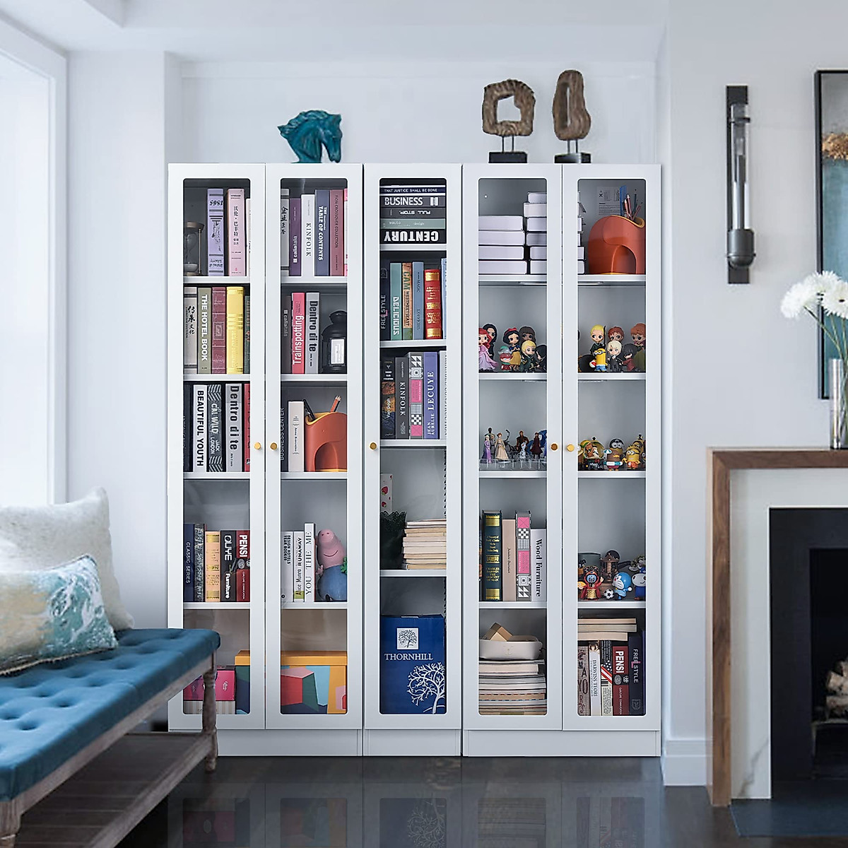 IRONMIX Modern Display Cabinet with Doors, Metal Curio Display Cabinet with Adjustable Shelves, 70.87" H Display Case, White Book Shelf with Storage for Home Office Living Room