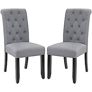 VICTONE Dining Chair Fabric Tufted Upholstered Design Armless Chair Set of 2 (Grey)