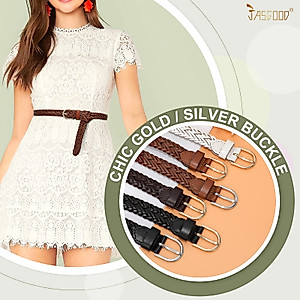 JASGOOD 2 Pack Women Skinny Leather Belts Thin Braided Leather Belts Casual Woven Waist Belt for Jeans Pants Dresses