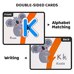 LiKee Alphabet Flash Cards Wooden Letter Puzzle ABC Sight Words Matching Games Counting Board Preschool Educational Montessori Toys for Toddlers Boys Girls 3+ Years (36 Cards& 37 Wood Pieces)