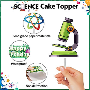JUYRLE Science Cake Toppers- 21Pcs Mad Scientist Chemistry Theme Party Decorations with Microscope Science Party Favors Science Birthday Party Supplies for Boys Girls Kids Baby Shower