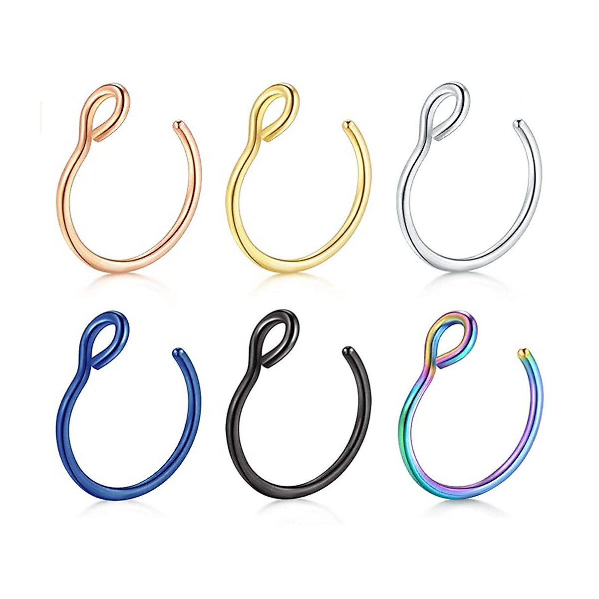 GNERIC Stainless Steel Fake Nose Ring Faux Piercing Jewelry 8mm Fake Nose Ring Hoop No Pierced Septum Nose Ring 6pcs
