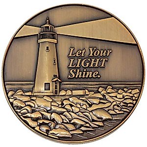 Let Your Light Shine Christian Challenge Coin, Pass Along Pocket Token of Encouragement, Handout for Bible Study, Antique Gold Plated Matthew 5:16 Gift