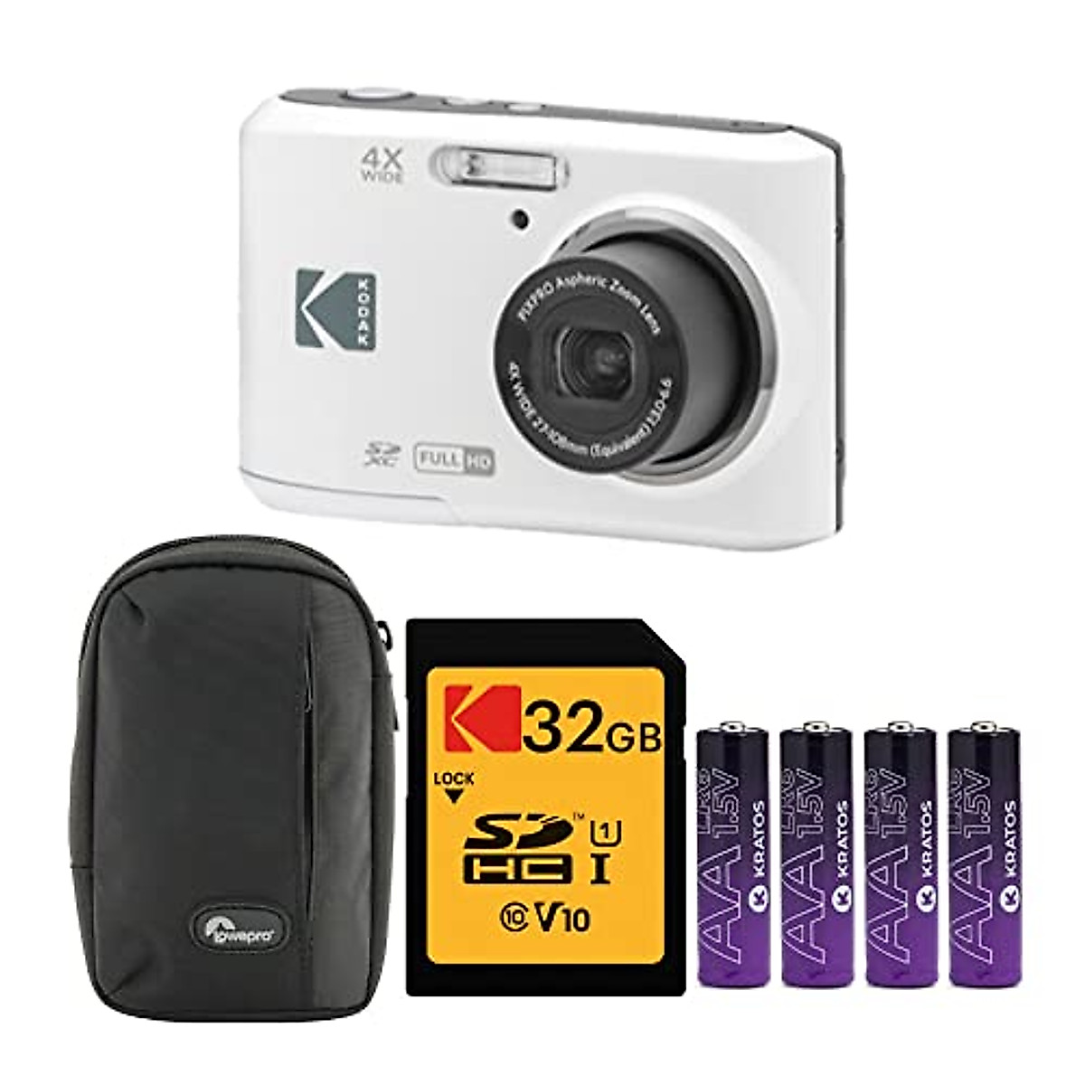 Kodak PIXPRO FZ45 Friendly Zoom Digital Camera Bundle with Camera Case, Memory Card and Alkaline Batteries (4-Pack) (4 Items)