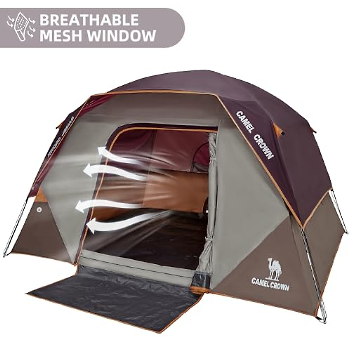 CAMEL CROWN Tents for Camping 4 Person Tent Waterproof Easy Setup Backpacking Tents with Floor Mats 3/4/5 Person Family Tent for Outdoor Hiking