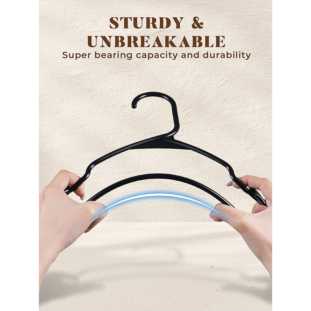 HOUSE DAY Black Plastic Hangers 50 Pack with 20 Pack Hanger Connector Hooks, Premium Slim Clothes Notched Hangers Space Saving, Heavy Duty Closet Hangers for Coat, Suit, Shirt, Dress