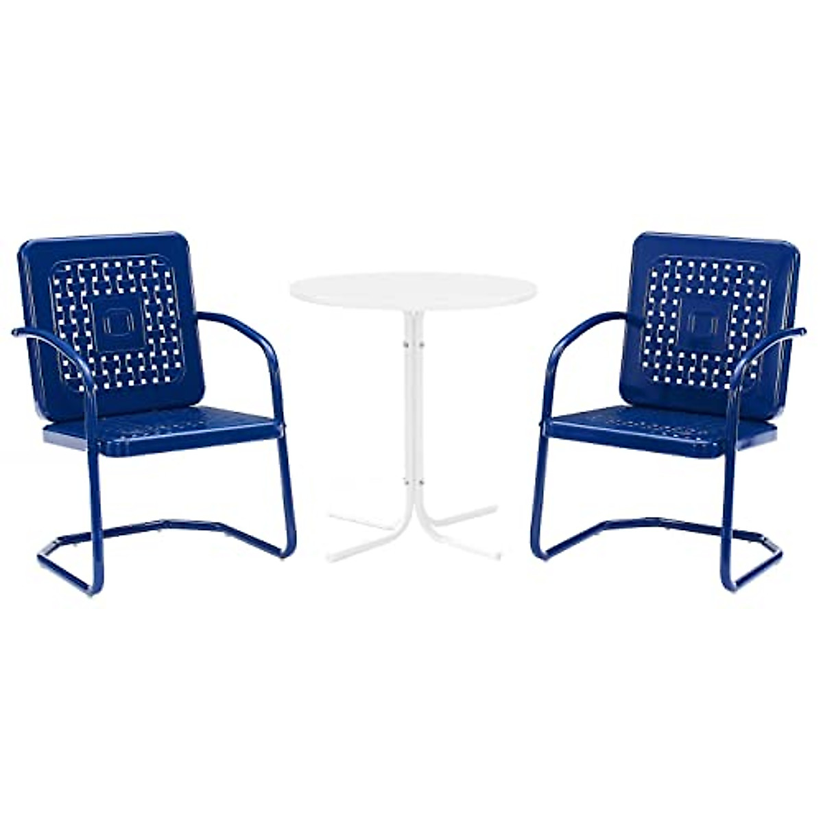 Crosley Furniture Bates 3-Piece Outdoor Bistro Set, Retro Metal Patio Table and Chairs for Dining, Porch, Navy Gloss