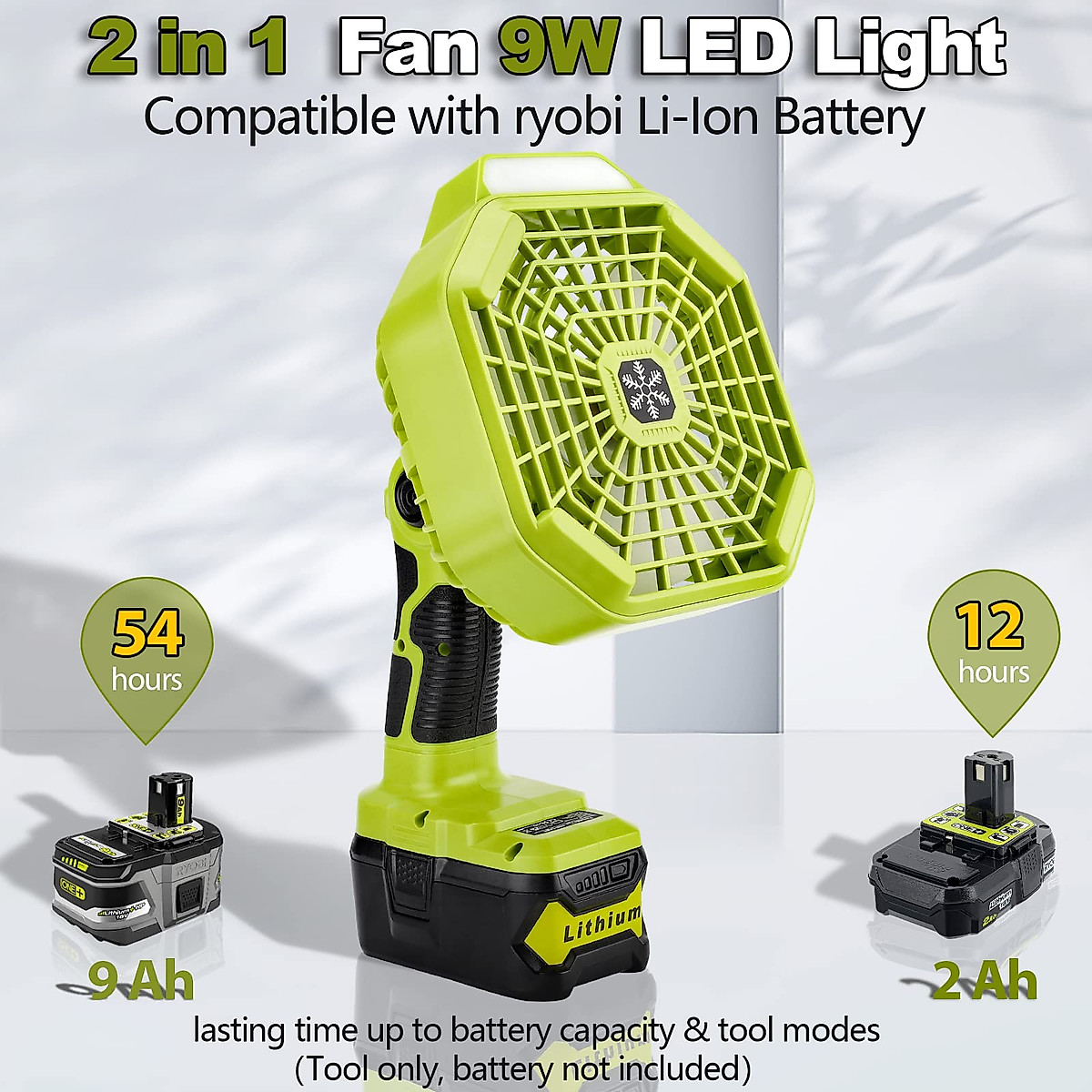 Philophca 7" Camping Fan Compatible with Ryobi 18 Volt One+ Li-ion Ni-CD Ni-MH Battery Personal Battery Powered Cordless Fan, Portable Fan with light and remote