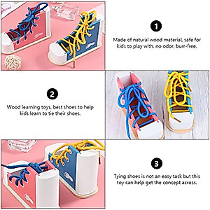 NUOBESTY Learn to Tie Shoes Wooden Lacing Shoe Toy Shoelaces Tying Toy Teaching Kit for Kids, Blue