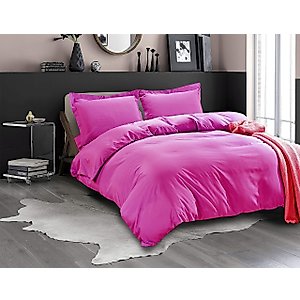 La Calypso Bedding 100% Cotton 600 Thread Count Duvet Set, 1 Piece Duvet Cover with Zipper Closure & Corner Ties and 2 Pillowcase, Comforter Cover Set (King/California King Size, Hot Pink)