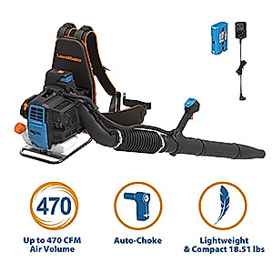 LawnMaster NPTBL31AB No-Pull Backpack Leaf Blower, Gas-Powered with Electric Start, 31cc 2-Cycle Engine, 470CFM, 175MPH