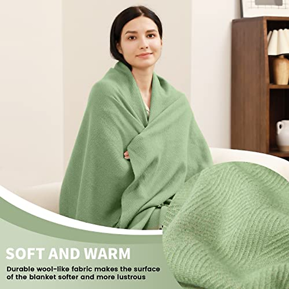 ZonLi Spring Sage Green Throw Blanket Soft Lightweight Herringbone Throw Blanket for Couch,Green Boho Throw Blankets with Tassels Fringe for Bed Sofa Summer Outdoor 55''x75''