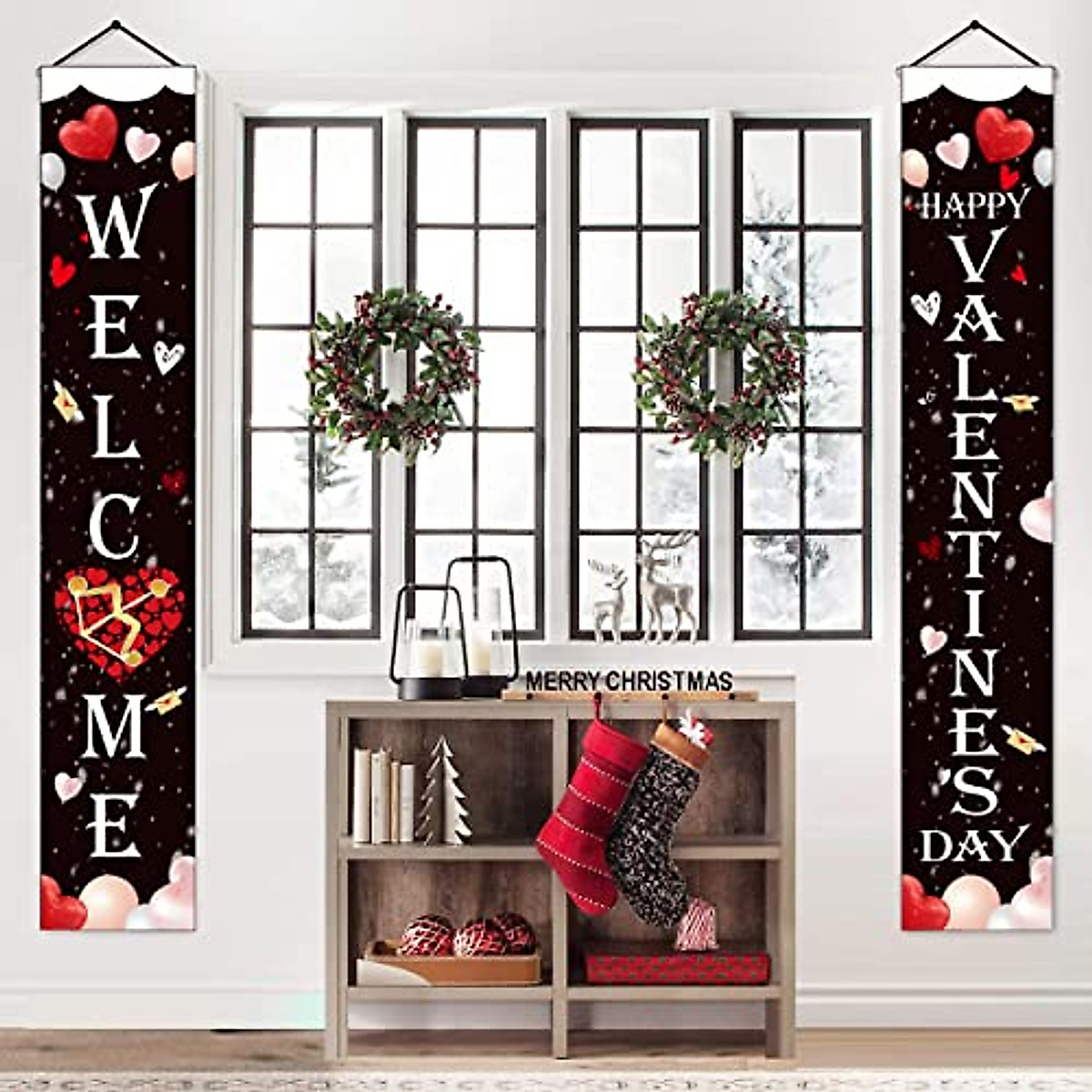 DmHirmg Valentine's Day Porch Banner,Hanging Porch Sign, Hanging Decorations for Home Outdoor Decor (Black)