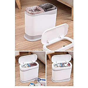 Cq acrylic Dual 12 Liter Bathroom Trash Can with Lid,Slim Bathroom Garbage Can,3.3 Gallon Garbage Container Bin for Home Kitchen and Office,White