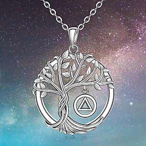 Sobriety Necklace for Women Sterling Silver Tree of Life Necklaces Symbol Pendant Recovery Alcoholics Sobriety Healing Jewelry Gift