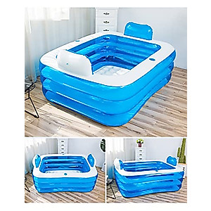 Gweaty XL Blue Color Inflatable Bathtub Plastic Portable Foldable Bathtub Soaking Bathtub Home SPA Bath, 160x120x60cm