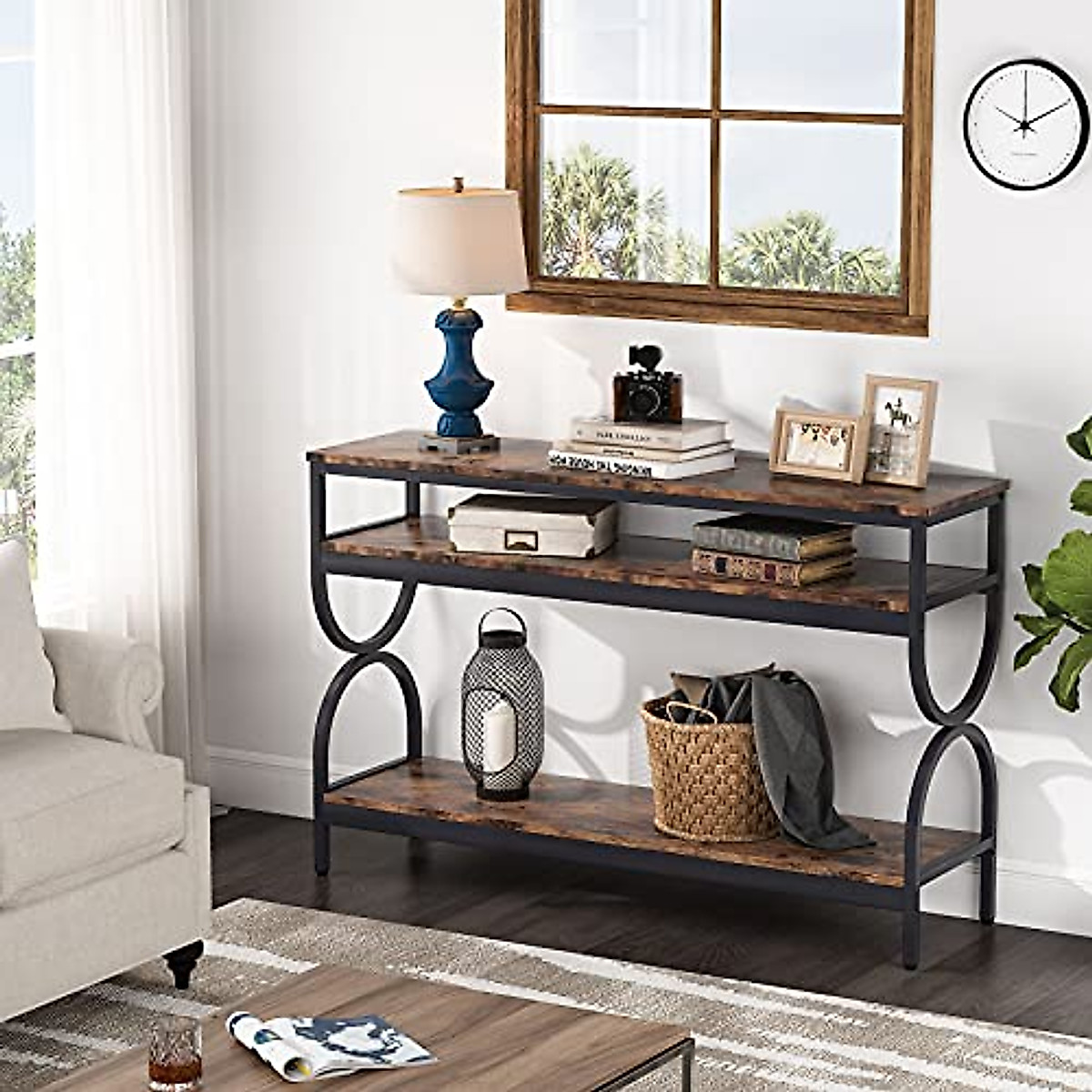 LITTLE TREE 55 Inch Long Narrow Entryway Hallway Accent Console Table Industrial TV Stand
