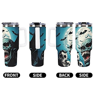 QWJKM Vampire Fangs Tumbler with Handle Large Insulated Car Cup 40 OZ Stainless Steel Travel Mug Leak Proof Water Bottle with Lid And Straw for Car Home Office Gifts