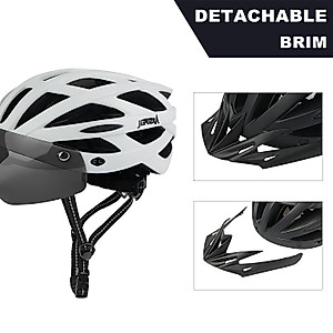 Bike Helmet for Men Women Bicycle Helmet with Removable Visor & Magnetic Goggles Adjustable Size Safety Breathable Mountain & Road Bicycle Helmets Adult Cycling Helmets with Taillight (White)