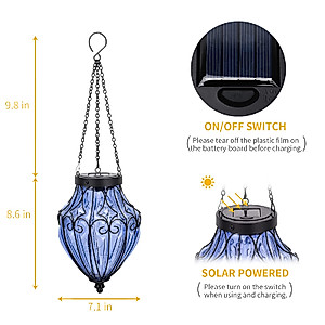 Afirst Hanging Solar Glass Lanterns - Glass Solar Lights with Hook Drop shape Handblown with 20 LED Fairy String Lights Decor for Yard Tree Fence Patio