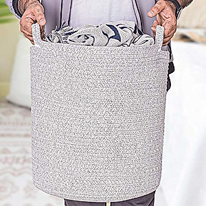 Labcosi Cotton Rope Laundry Basket with Handle-15”x15”x14”, Nursery Hamper and Storage Bin for Blanket, Pillows and Stuffed Animals