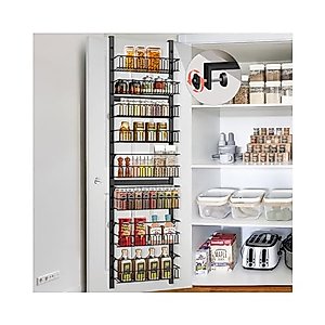 Over the Door Pantry Organizer, 8-Tier Adjustable Pantry Door Organizer, Kitchen Pantry Organization and Storage Hanging Metal Over Closet Door Spice Rack Can Organizer, Black Pantry Storage Shelves