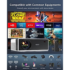 FUDONI Projector with 5G WiFi and Bluetooth, 2023 Upgraded Portable Movie Outdoor 1080P Full HD 400 ANSI Lumen Projector 4K Supported, Home Theater Media Video Projector for Phone/PC/USB/TV Stick/PS5
