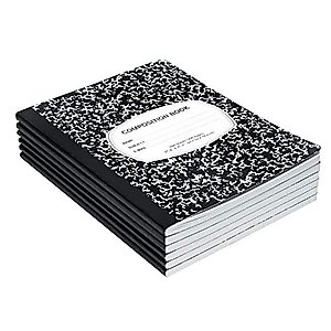 EPI Wide Ruled Composition book, 100 Sheet (200 pages), 6-Pack, Hard Cover Black Marble Notebooks