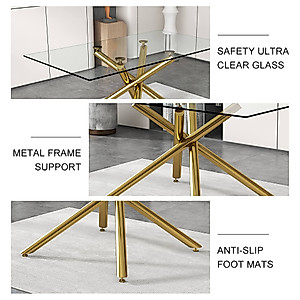 WEKEOT Modern 71’’ Dining Table Set for 6 Kitchen Table Set Kitchen Table and Chairs Tempered Glass Table and Chairs Dining Room Table Set comedor de 6 sillas y mesa(Golden Table, 6 Black Chairs)