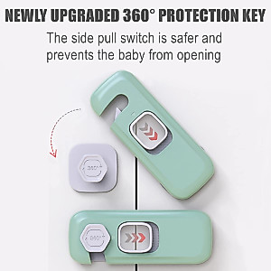 5 Pack Child Proof Refrigerator Lock, QYESWHSR Fridge Locks for Kids with Sticky Adhesive Pads, Child Safety Locks for Doors, RV Refrigerator, Oven Lock Child Safety Baby Cabinet Locks - Green Updated