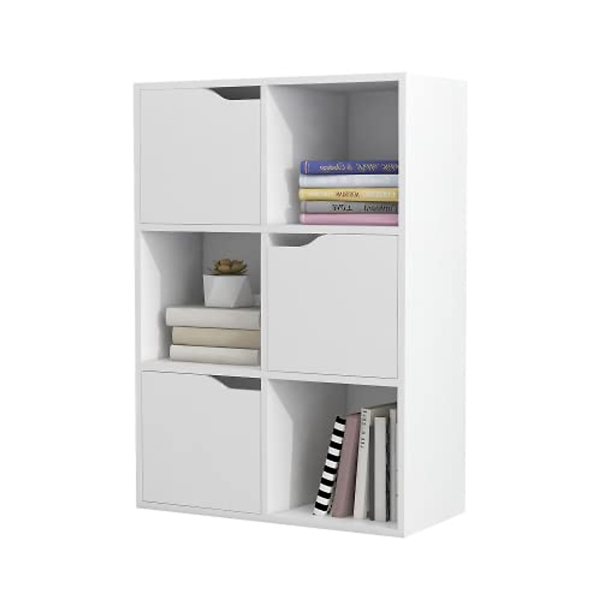 Aybihous3 Storage Bookcase with 6 Cube Organizers,3 Cabinets with Doors and 3 Open Cubes Book Display Shelves 3 Tiers,Storage Case Bookshelf for Living Room/Bedroom/Study/Office/Library,White On-Site