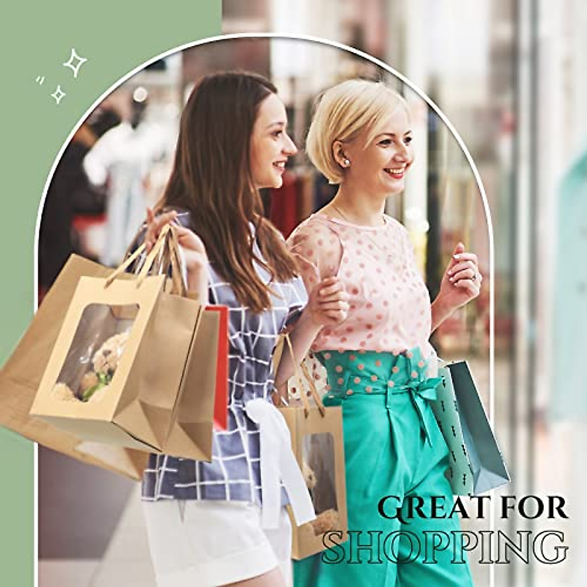 50 Pcs Paper Gift Bags with Transparent Window Kraft Shopping Bags with Handles 9.8 x 7.1 x 5.1 in Clear Gift Bags Small Transparent Window Bag for Valentine's Day Present Festival Party (Brown)