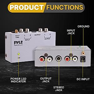 Pyle Phono Turntable Preamp - Mini Electronic Audio Stereo Phonograph Preamplifier with RCA Input, RCA Output & Low Noise Operation Powered by 12 Volt DC Adapter (PP444),Gray