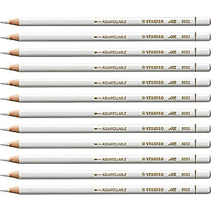 Stabilo 8052 All Coloured Pencil Crayons for Almost All Surfaces, 3.3 mm, White, Pack of 12