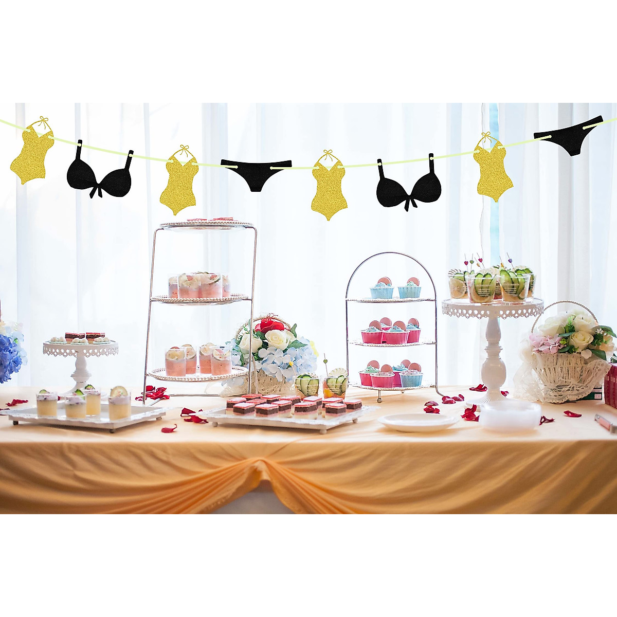 Bachelorette Banner Gold Black Glitter, Lingerie Party Decorations, Bachelorette Party Banner, Lingerie Shower Decorations, Bridal Shower Banner, Bra Panties Banner, Bachelorette Party Decorations